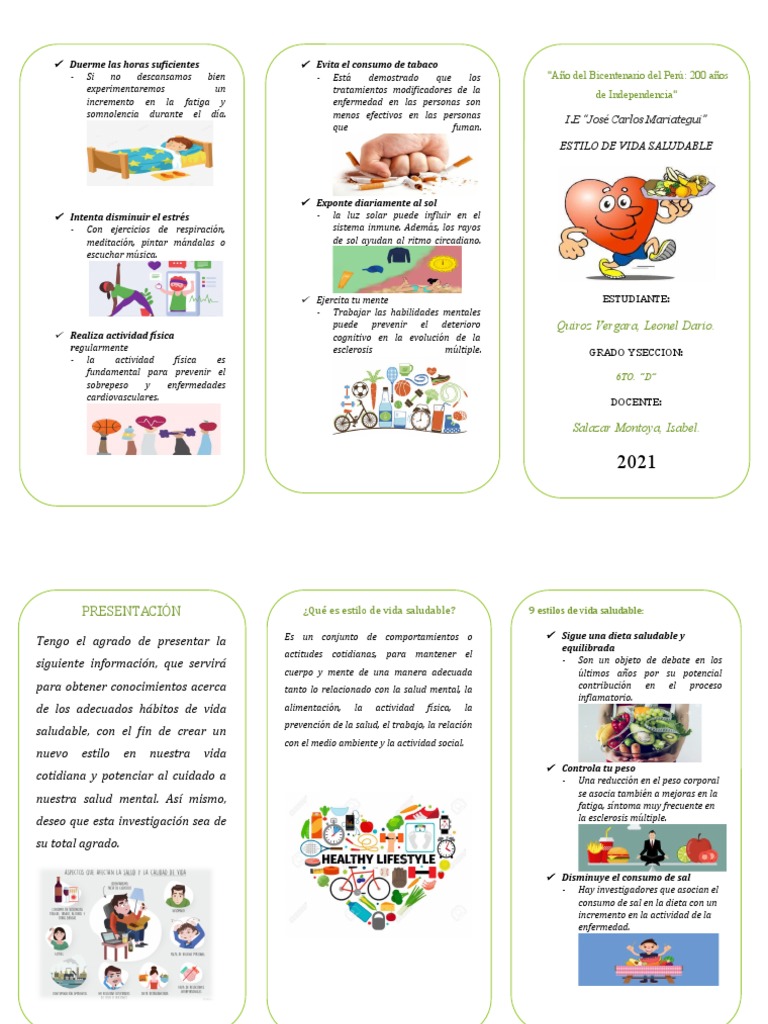 Triptico de Estilo de Vida Saludable | PDF | Dieta | Mente