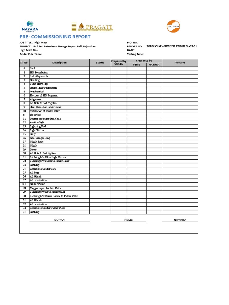 Commissioning Report For HIGH MAST | PDF | Electrical Engineering ...