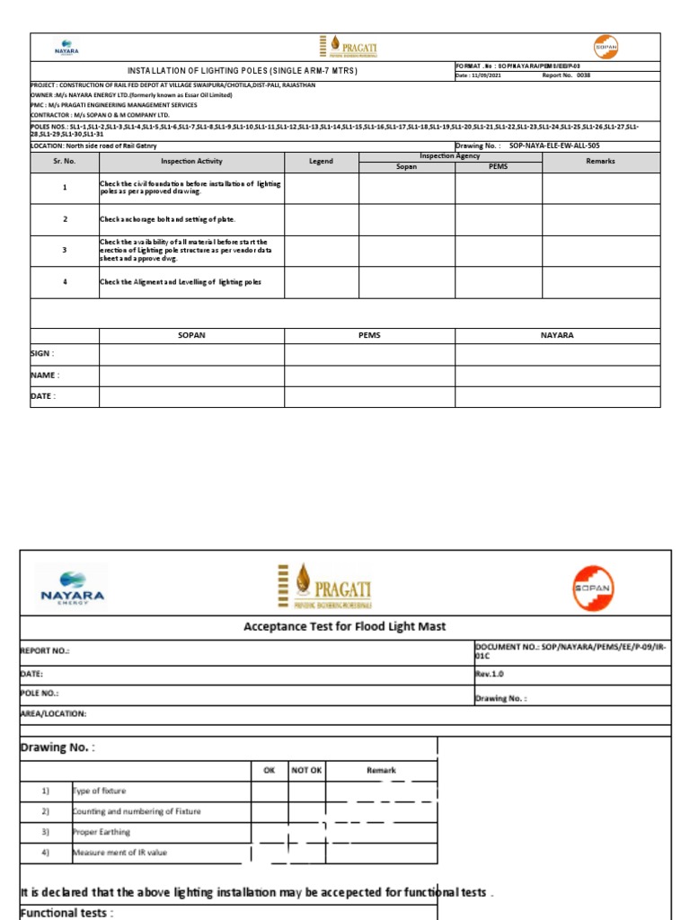 Lighting Pole Installation Report | PDF | Lighting