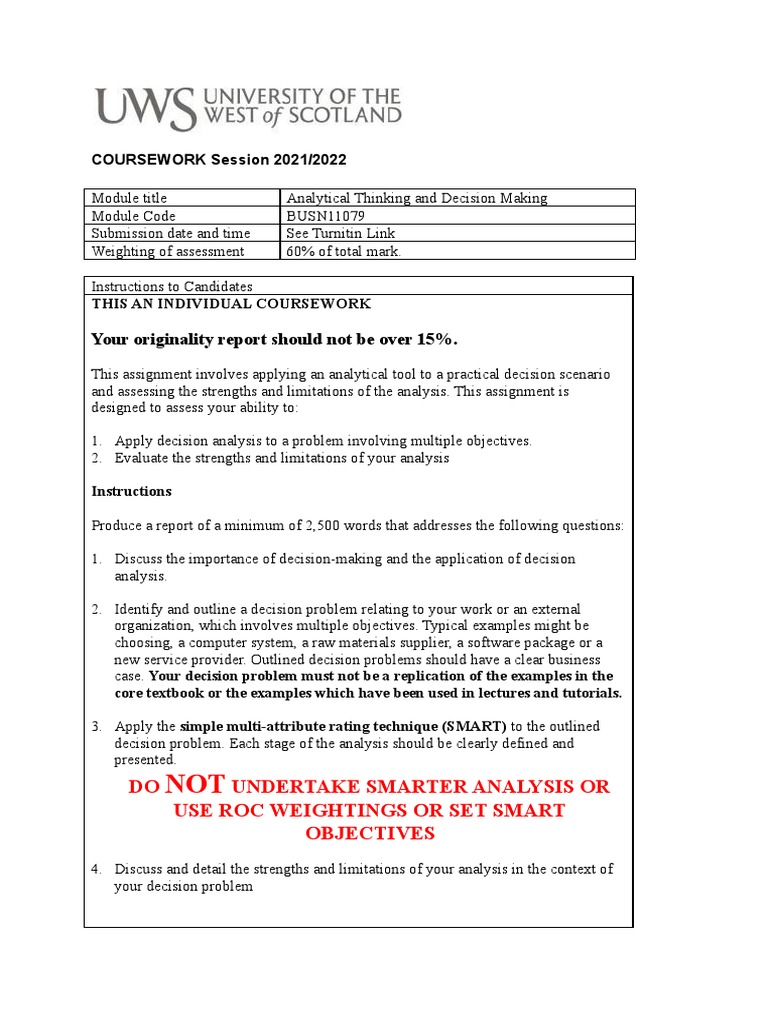 ATDM Individual Assessment 2021 - 2022 | PDF | Decision Making | Turnitin