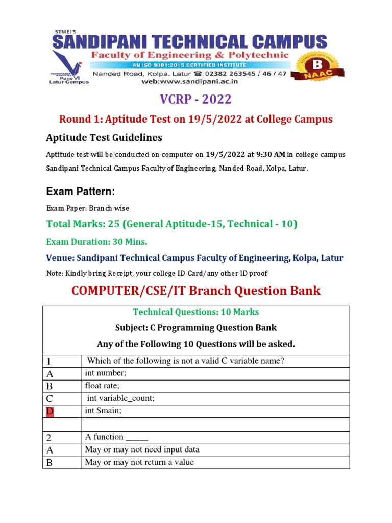 VCRP - 2022: COMPUTER/CSE/IT Branch Question Bank | PDF | Pointer ... VCRP - 2022: COMPUTER/CSE/IT Branch Question Bank | PDF | Pointer ...