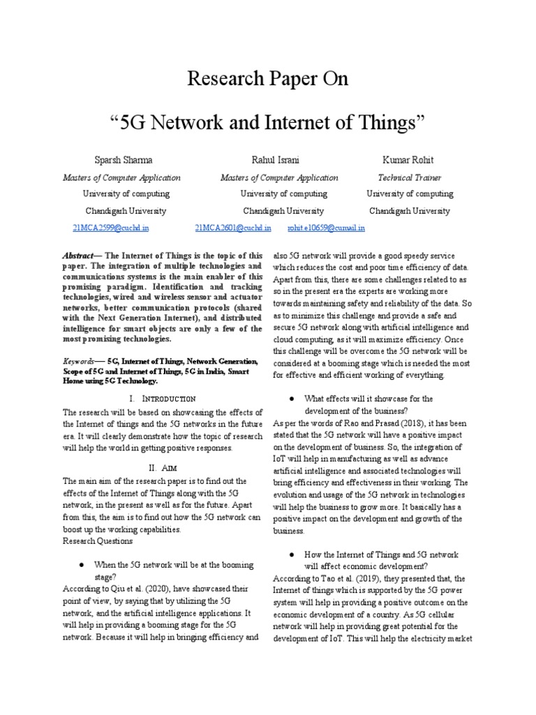 5G Network & IoT - Research Paper Final (21MCA2599, 21MCA2601) | PDF ...