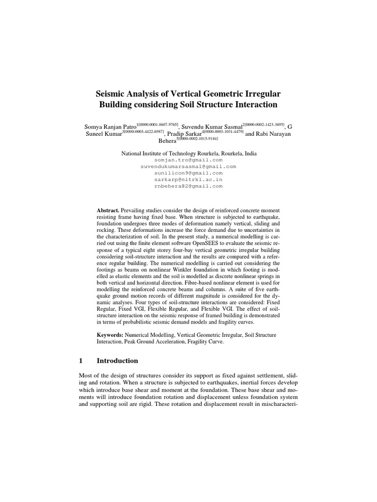 Seismic Analysis of Vertical Geometric Irregular Building Considering Soil Structure Interaction ...