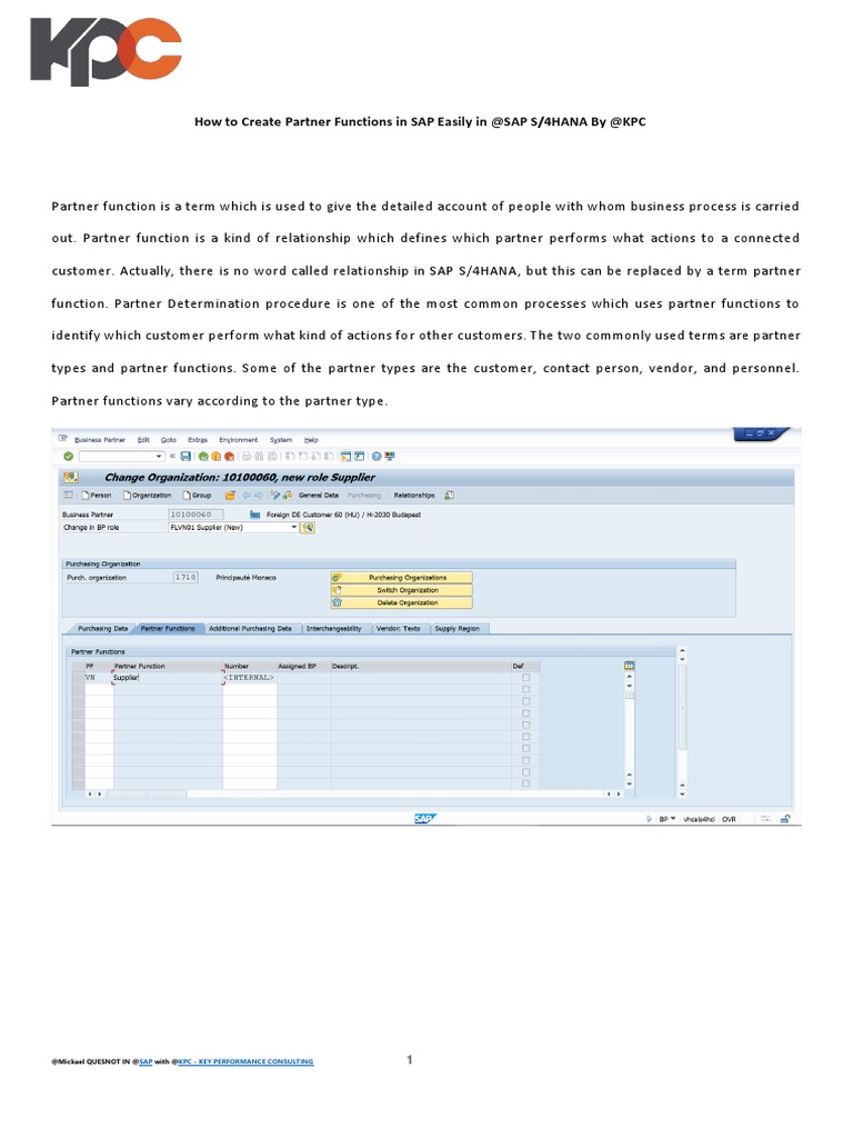How To Create Partner Functions in SAP Easily in @SAP S/4HANA by @KPC | PDF | Systems ...