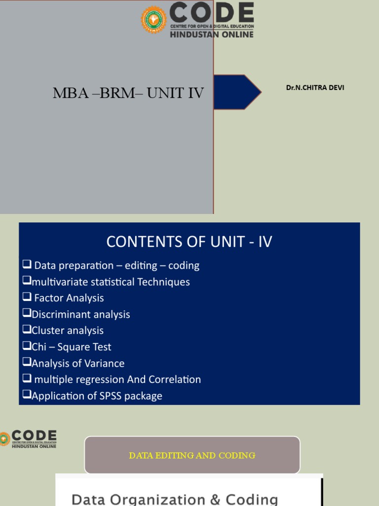 Mba - BRM - Unit Iv: Dr.N.Chitra Devi | PDF | Factor Analysis | Rotation