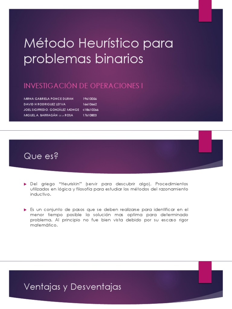 Método Heurístico Para Problemas Binarios Pdf Heurístico Método 5249