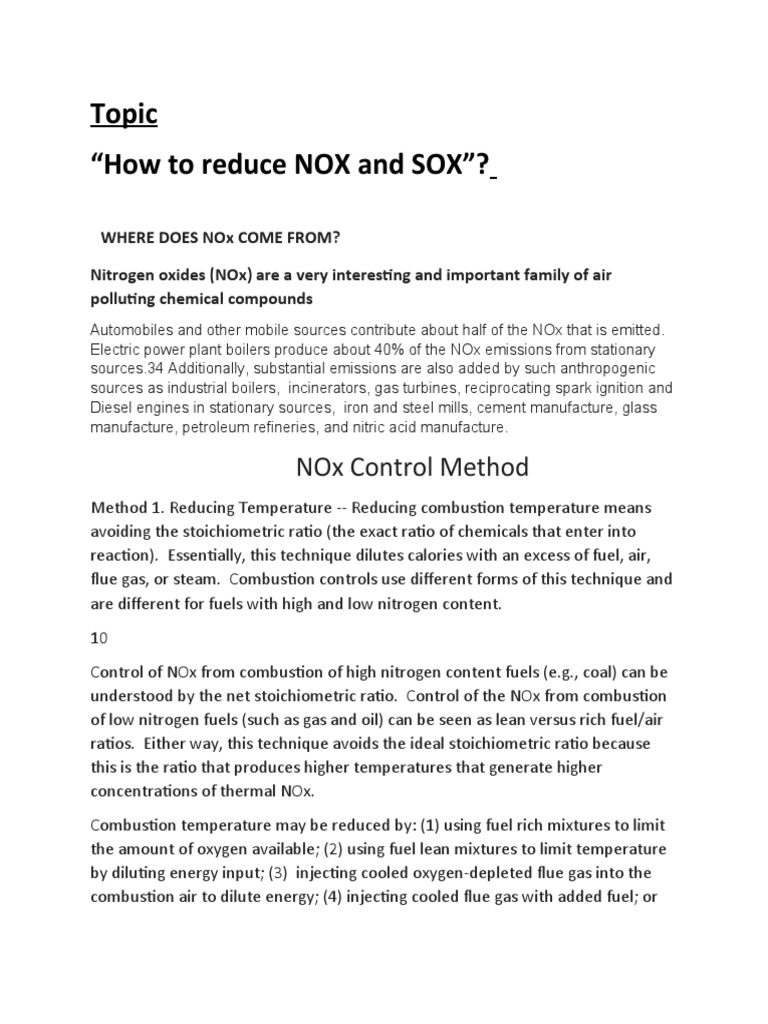 How To Reduce NOX and SOX | PDF | N Ox | Combustion