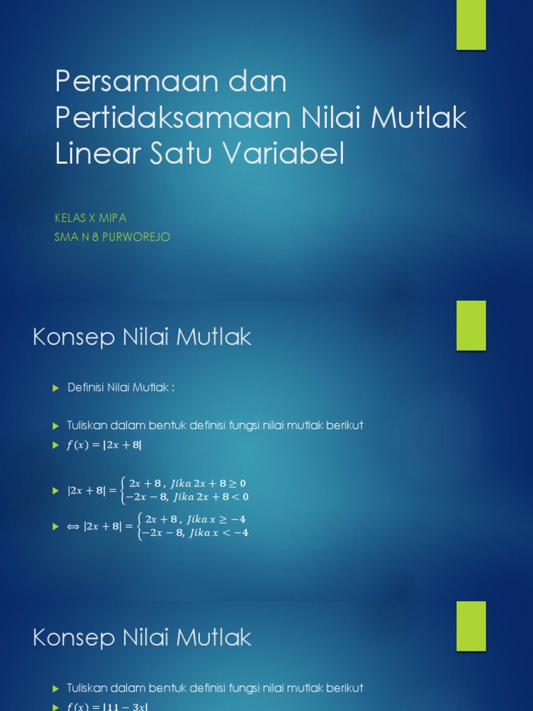 Review Persamaan Dan Pertidaksamaan Nilai Mutlak Linear Satu Variabel 1 | PDF