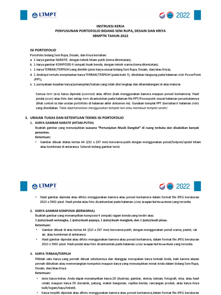 02 Instruksi Kerja Portofolio SRDSKR - SBMPTN 2022 | PDF