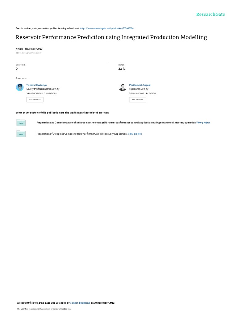 Reservoir Performance Prediction Using Integrated Production Modelling ...