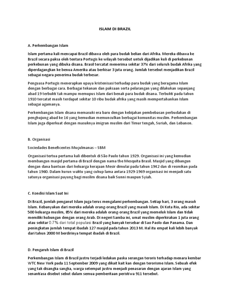 Perkembangan Islam di Brazil | PDF | Politik | Sejarah