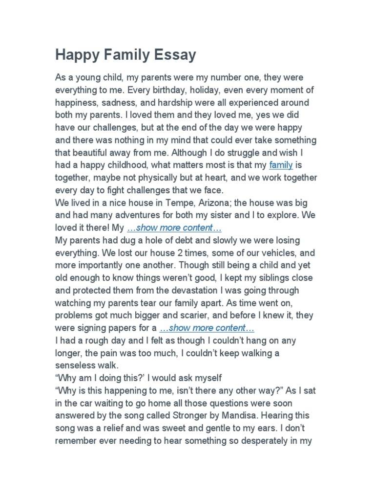 Happy Family Essay: Show More Content | PDF