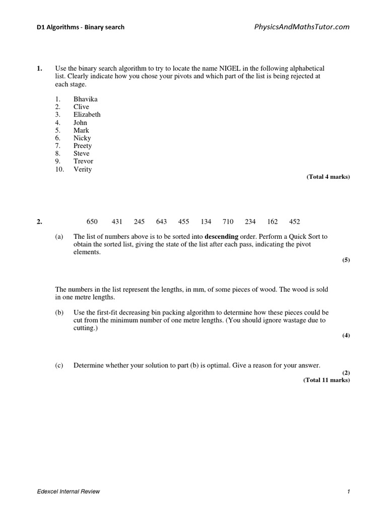 D1 Algorithms - Binary Search | PDF | Applied Mathematics | Discrete Mathematics