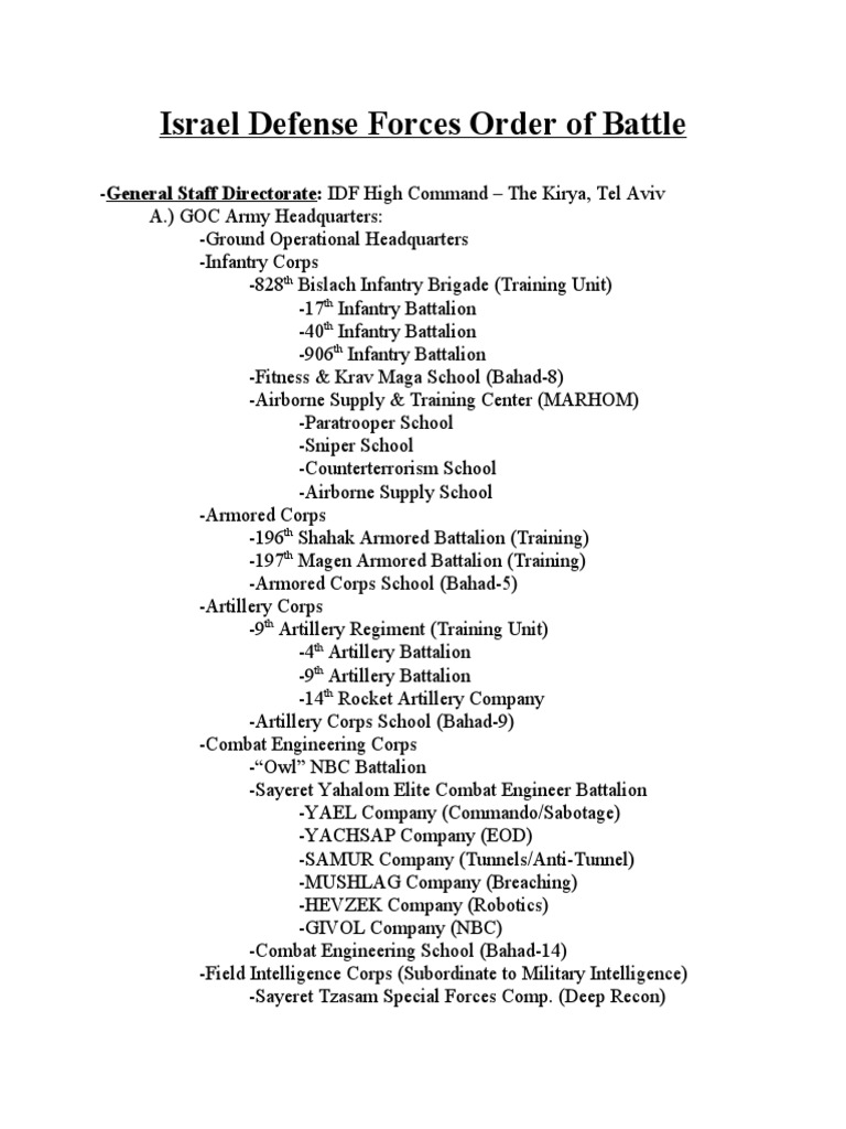 IDF Order of Battle Overview | PDF | Battalion | Company (Military Unit)