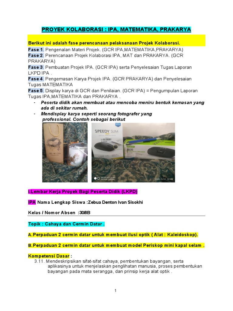 (Template) LKPD Proyek IPA Pembuatan Ilusi Optik Dan Periskop Mini (Fix ...