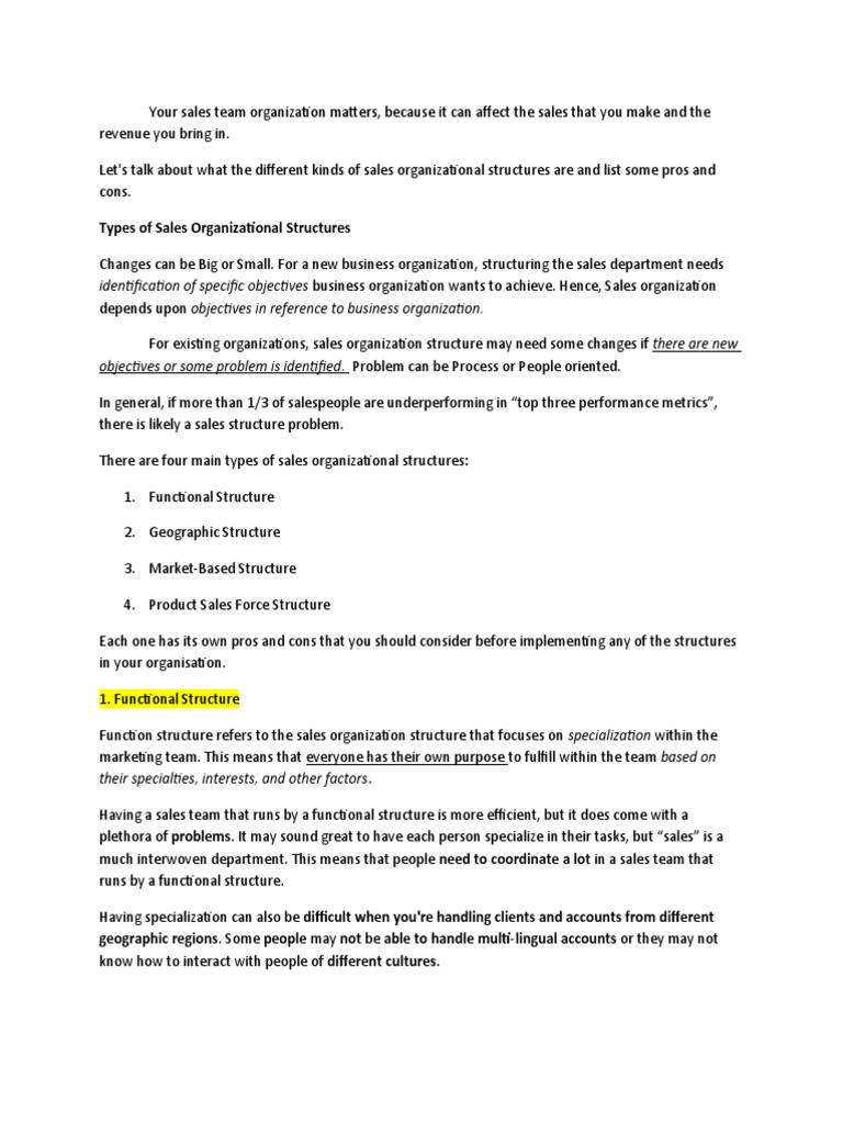 Sales Organization Structure | PDF | Sales | Organizational Structure