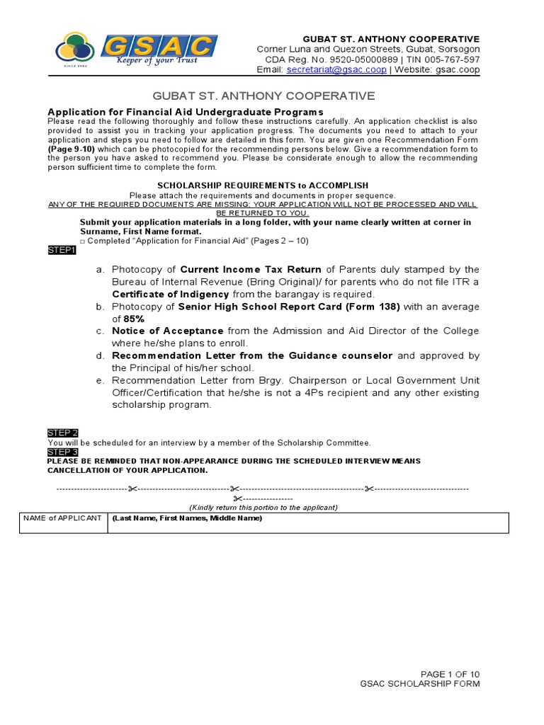 Gubat St. Anthony Cooperative: Application For Financial Aid ...