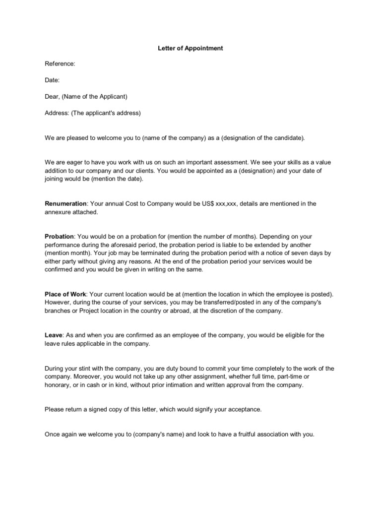 Letter of Appointment | PDF | Employment | Public Law