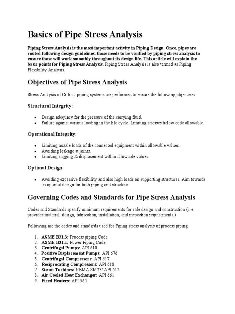 Basics of Pipe Stress Analysis | PDF | Pipe (Fluid Conveyance) | Stress (Mechanics)