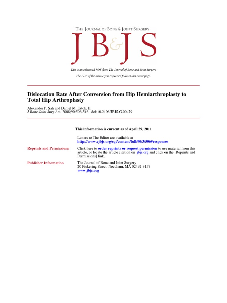 Total Hip Arthroplasty Dislocation Rate After Conversion From Hip ...