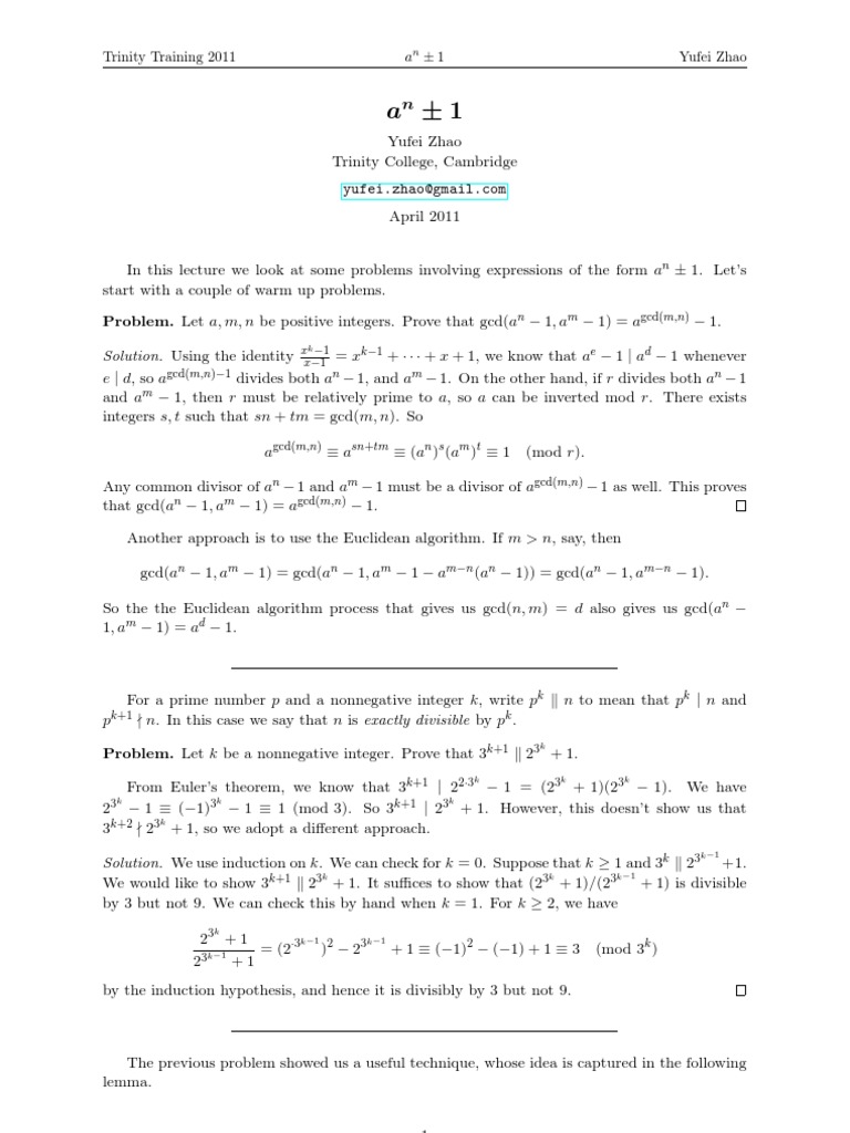 Exponent Lifting | PDF | Prime Number | Algebra
