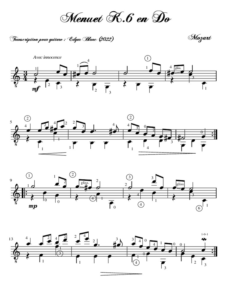 Mozart - Menuet K.6 in C (Trans. Edgar Blanc) | PDF | Famille Mozart ...