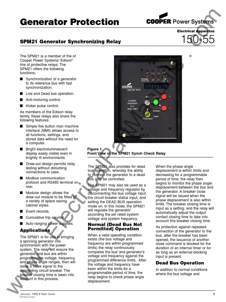 Generator Protection: SPM21 Generator Synchronizing Relay | PDF | Relay | Power Supply