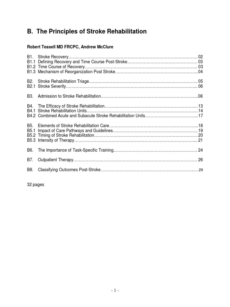 B. The Principles of Stroke Rehabilitation: Robert Teasell MD FRCPC ...