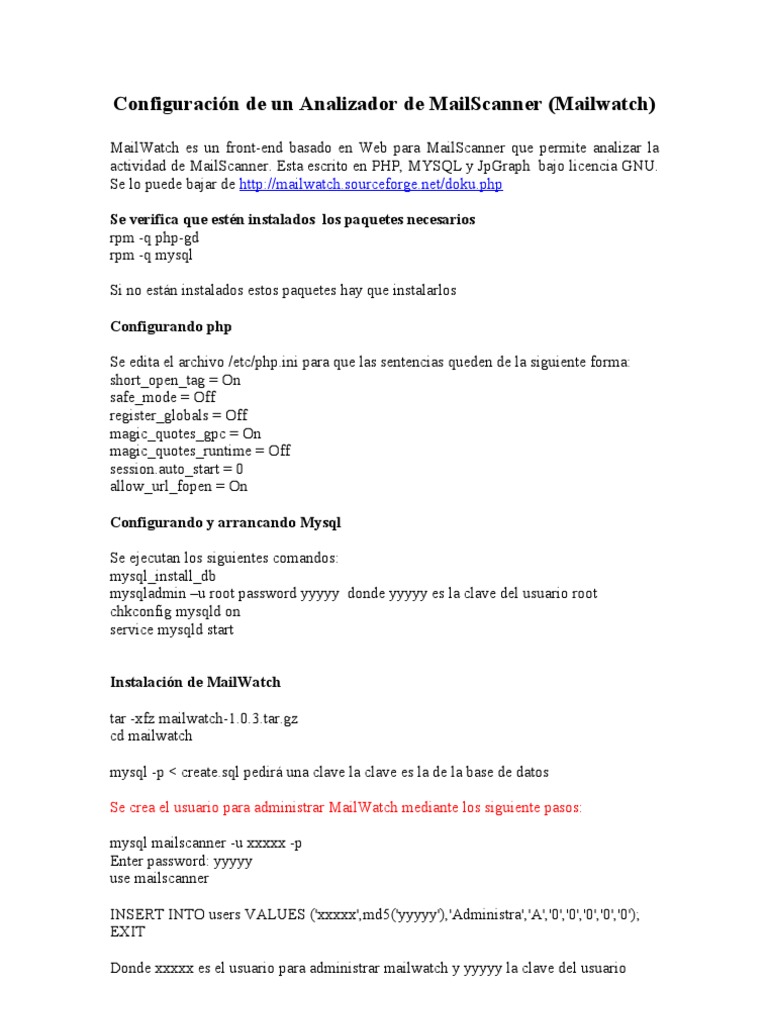 Configuración MailScanner con MailWatch | PDF | Mi sql | Software libre