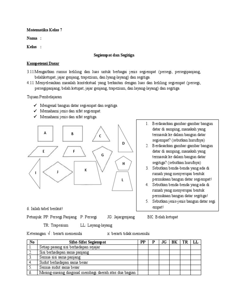 Modul Kelas 7 Segiempat Dan Segitiga | PDF