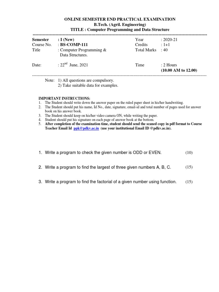 Important Instructions:: PPK@PDKV - Ac.in | PDF