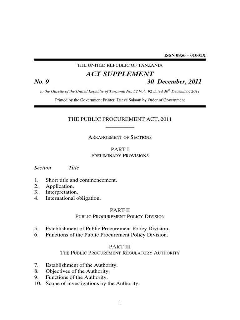 Public Procurement Act 2011 | PDF
