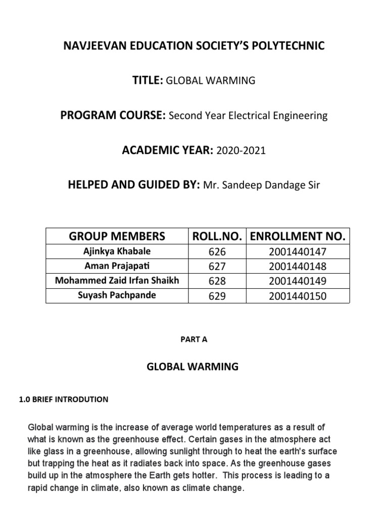 EST Micro Project | PDF | Greenhouse Effect | Climate Change