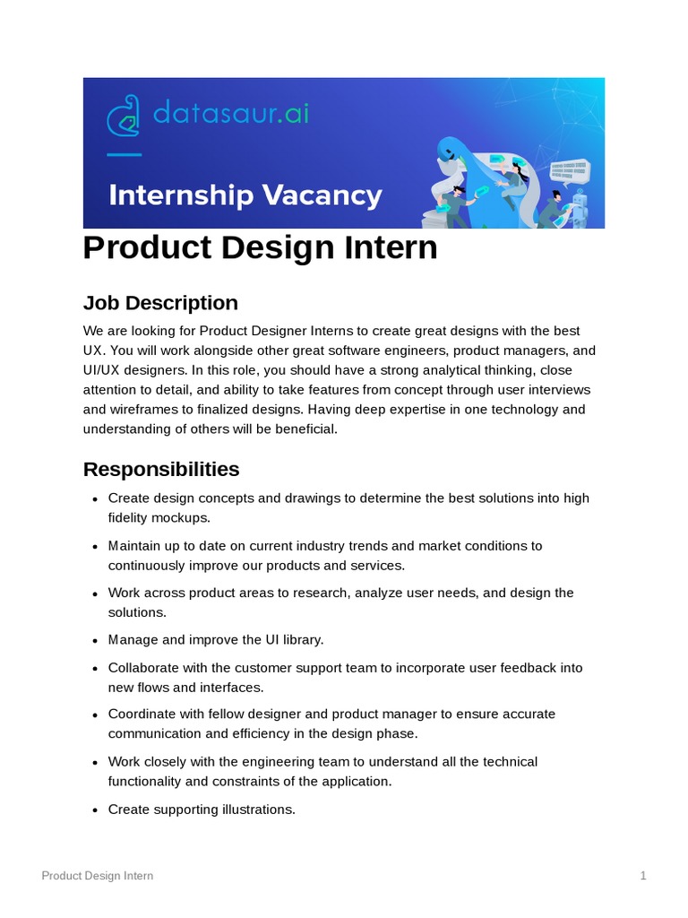 Product Design Intern: Job Description | PDF | Design | User Interface