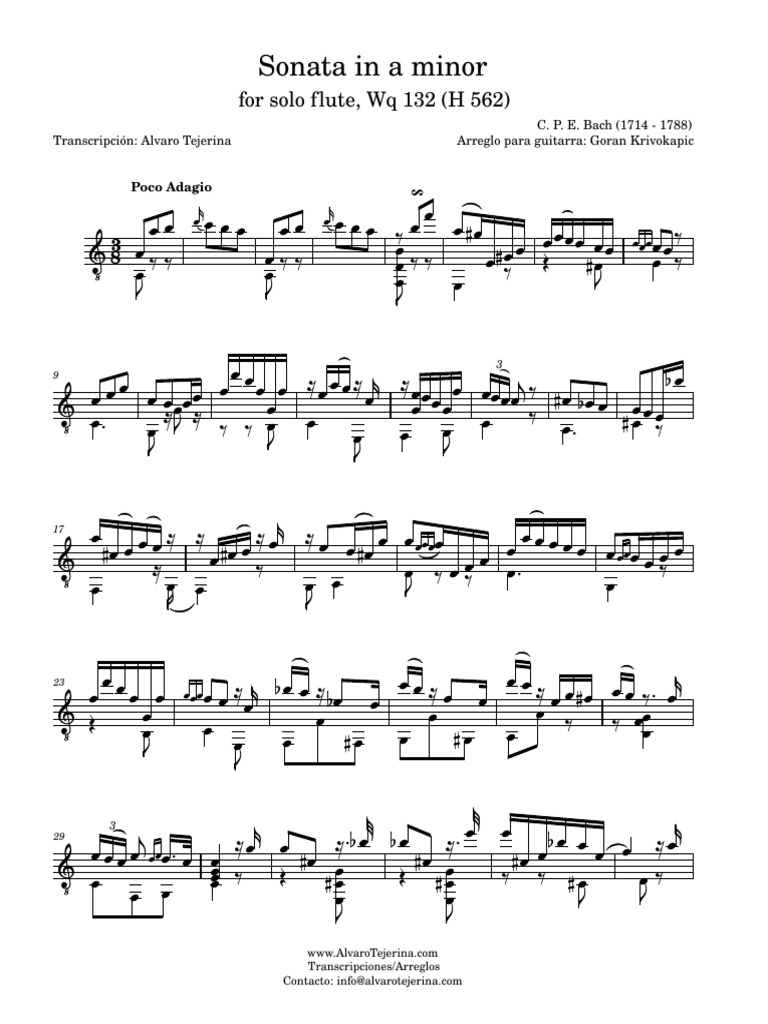 Sonata in A Minor: For Solo Flute, WQ 132 (H 562) | PDF | Elements Of ...