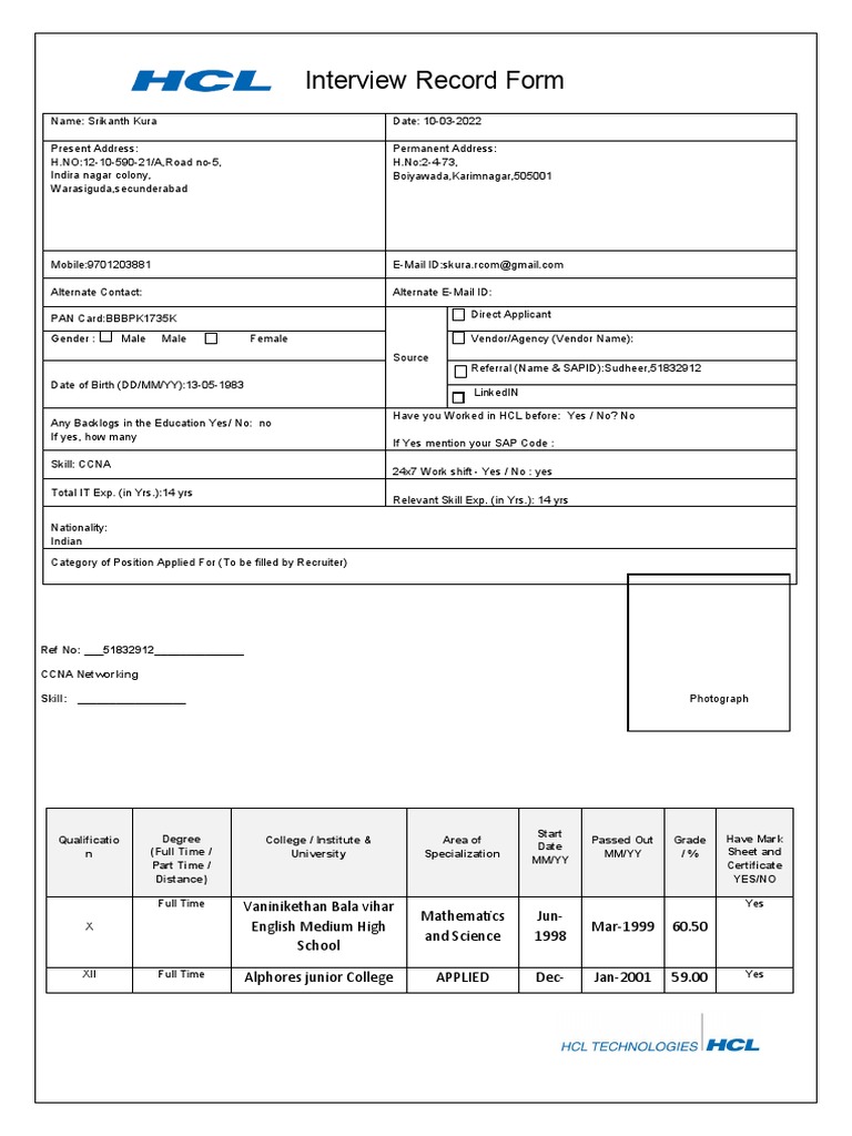 Interview Record Form | PDF