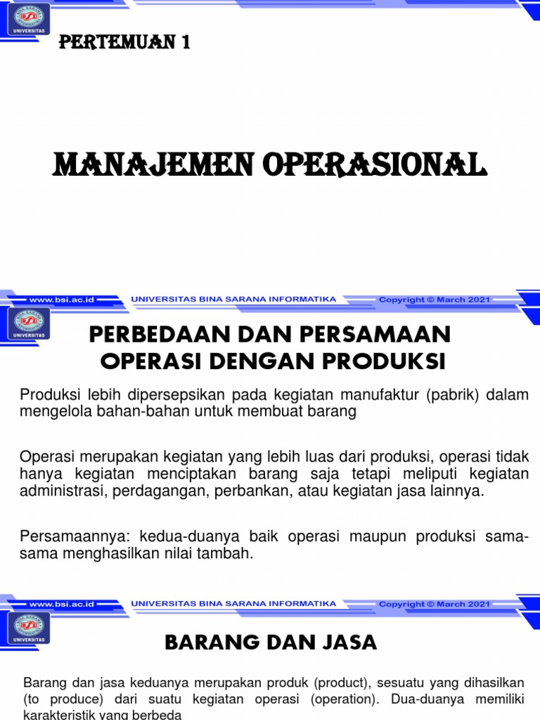 Pertemuan 1: Manajemen Operasional | PDF