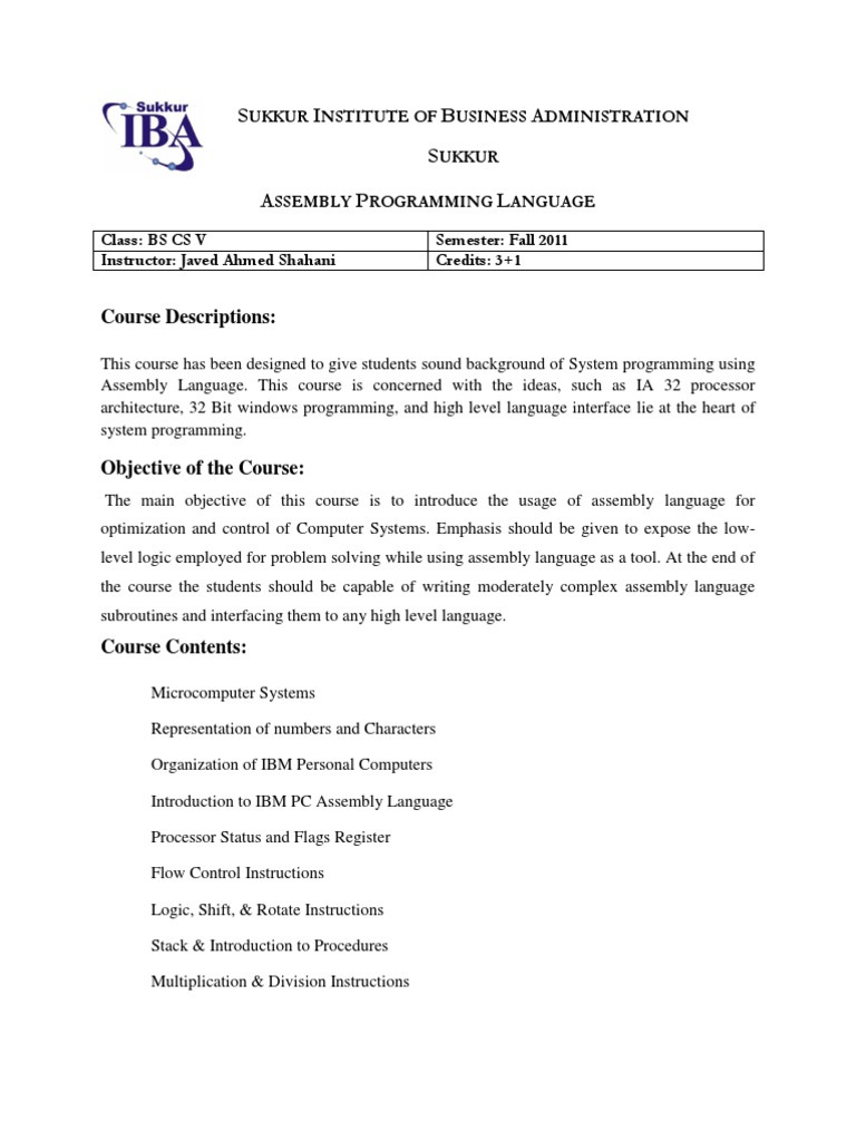 Assembly Programming Outline1 | PDF | Computers