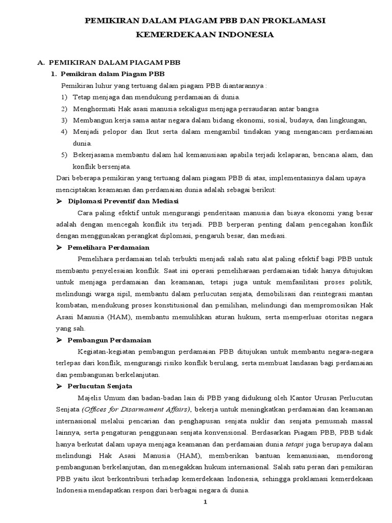 Pemikiran Dalam Piagam PBB Dan Proklamasi | PDF