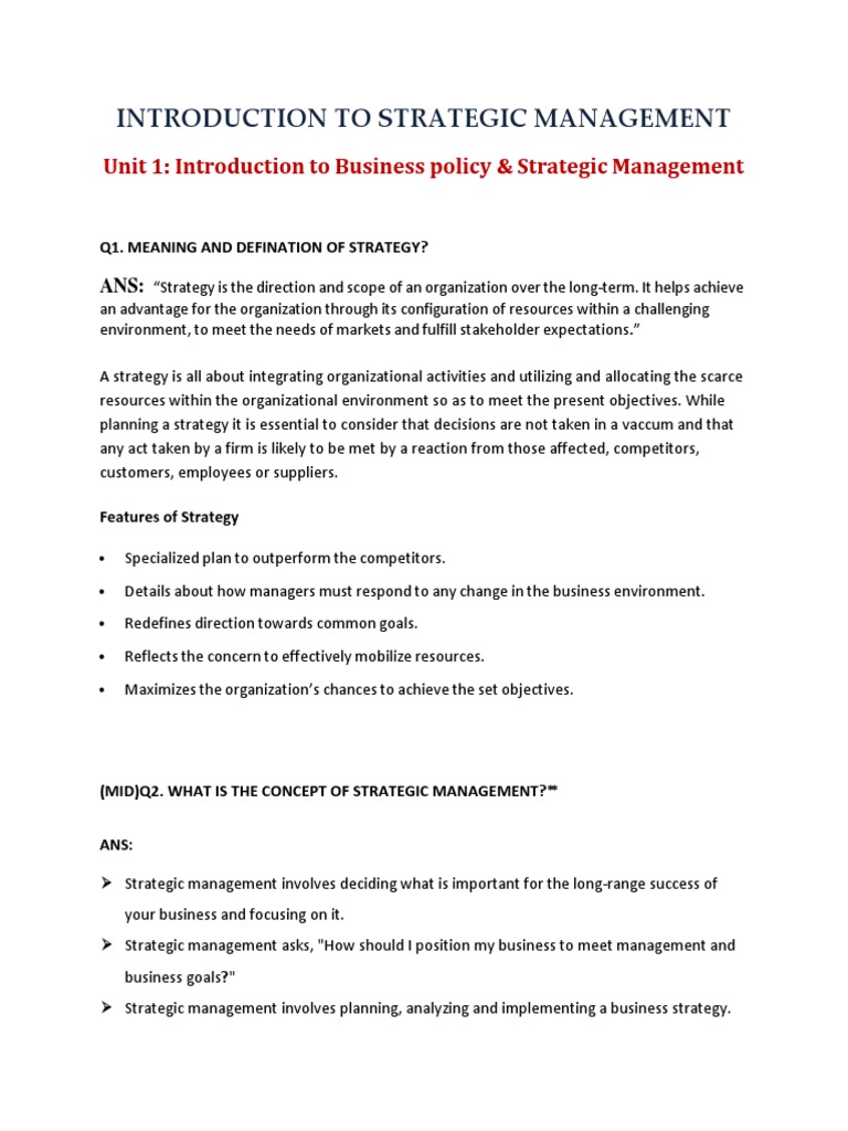 Introduction To Strategic Management | PDF | Strategic Management ...