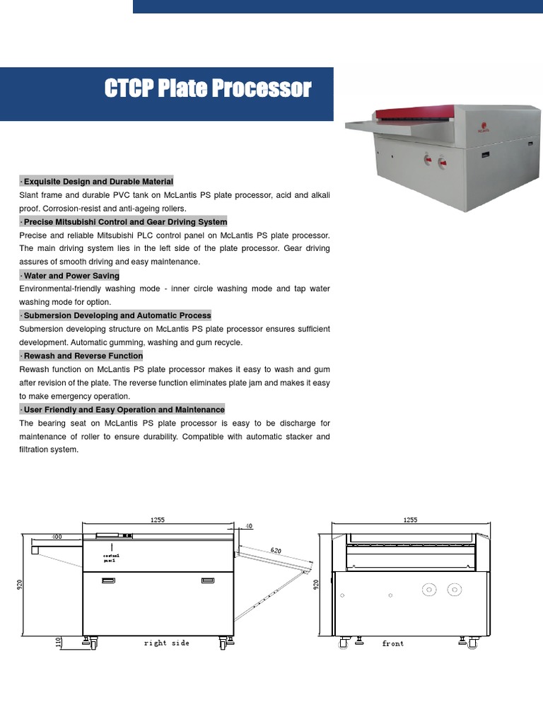 CTCP Plate Processor: ٠Exquisite Design and Durable Material | PDF | Water | Pump