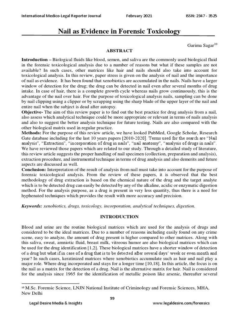 Forensic Nail Analysis Techniques | PDF | Nail (Anatomy) | Morphine
