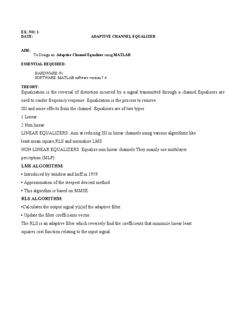 To Design An Adaptive Channel Equalizer Using MATLAB | PDF | Discrete ...