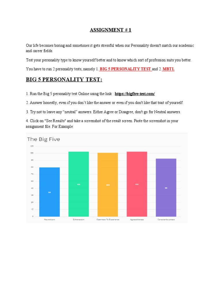 Big 5 and MBTI Personality Test - Assignment | PDF