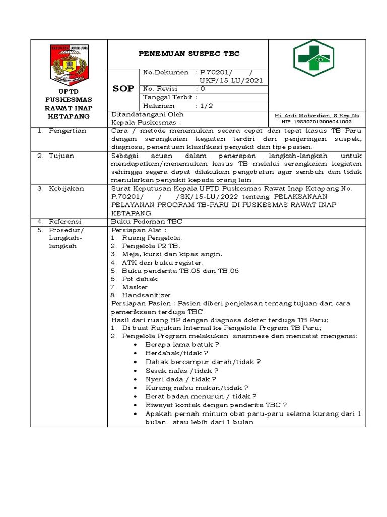 Sop Penemuan Suspec TBC - 1 | PDF