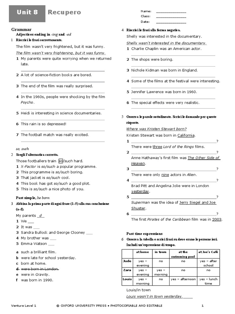 Venture l1 Unit 8 Recupero | PDF