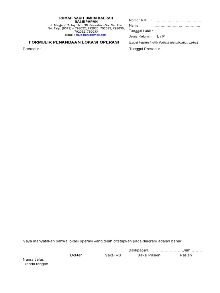 Formulir Penandaan Lokasi Operasi | PDF