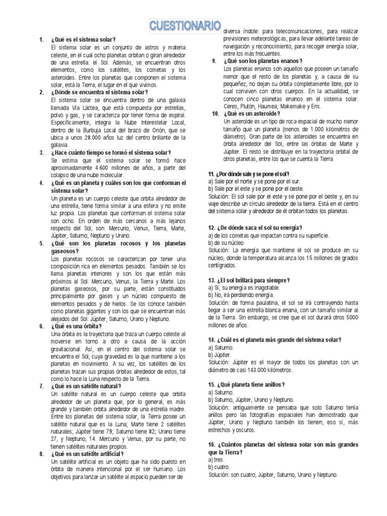 Preguntas Y Respuestas Sobre El Sistema Solar Sistema Solar: Qué Es,