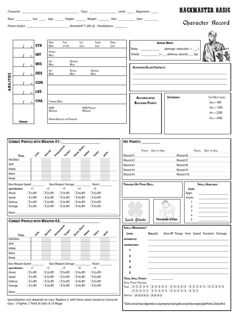 hm_basic_pc_record_sheet | PDF | Gaming | Fantasy Games
