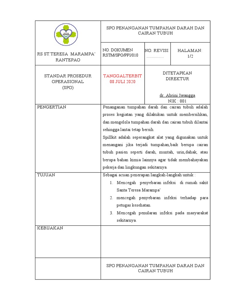 Prosedur Penggunaan Spill Kit di RS | PDF
